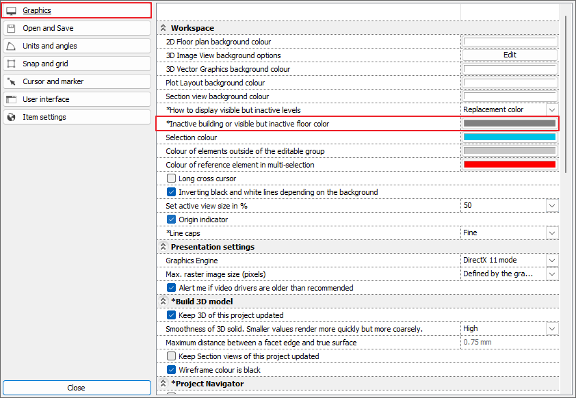 Representation of levels below and above the current level – ARCHLine.XP