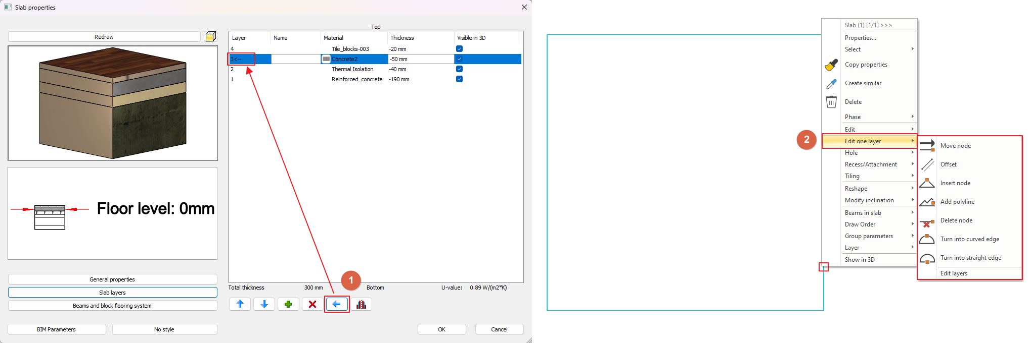 Reshaping one layer on a multilayered slab – ARCHLine.XP